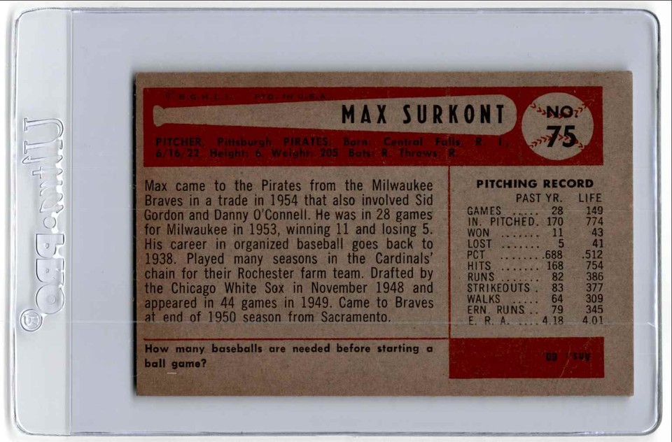 1954 Bowman Max Surkont Pittsburgh Pirates #75 | eBay