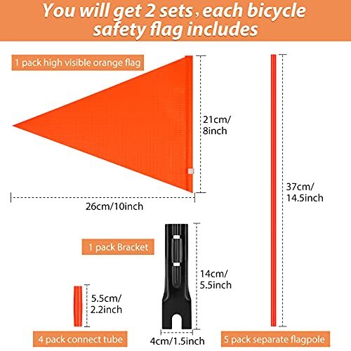 2 Sets Bike Flags with Pole, 6 Feet Height Adjustable Orange and Red | eBay