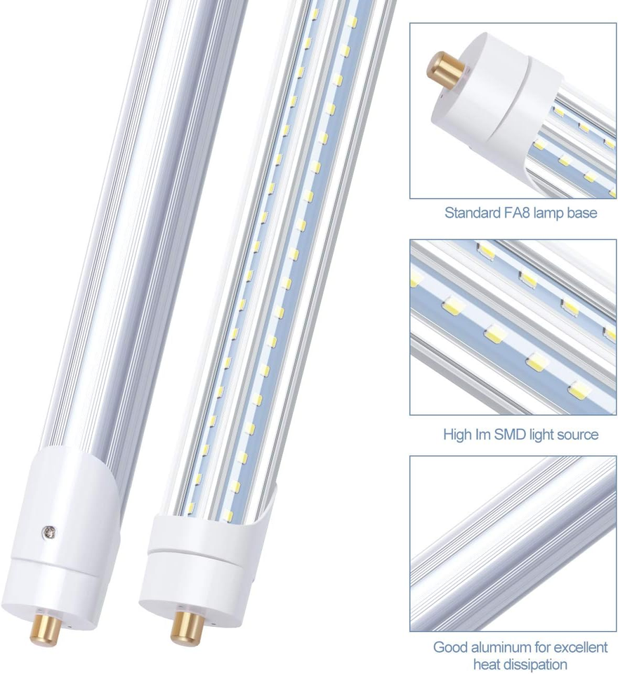 8FT LED Bulbs, 90W 6000K T8 T12 LED Tube Lights, FA8 Single Pin V ...