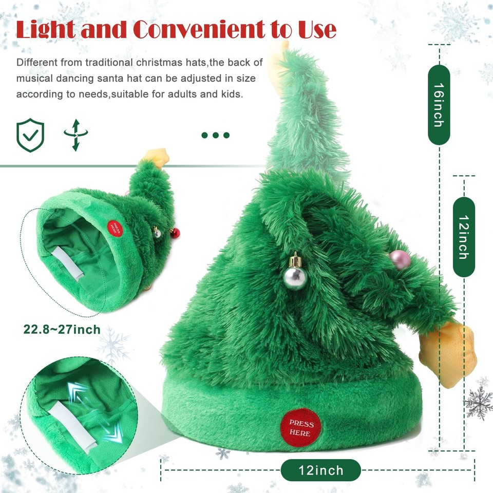 SdeNow Electric Singing Dancing Santa Hat 27 Swing Moving Animated ...