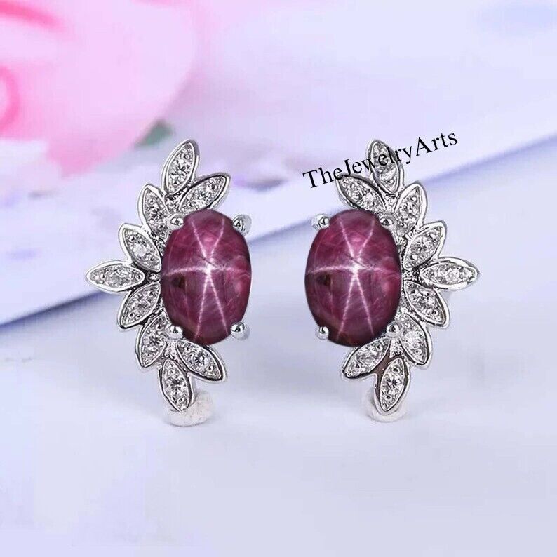 Natural Star Ruby Stud Earrings, Dainty Star Ruby Earrings, 925 Silver Earrings | eBay