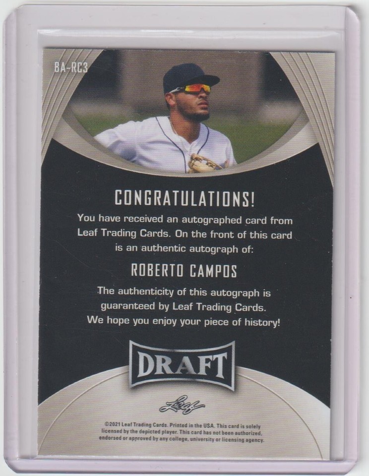 2021 Leaf Draft Base Auto #BA-RC3 Roberto Campos | eBay