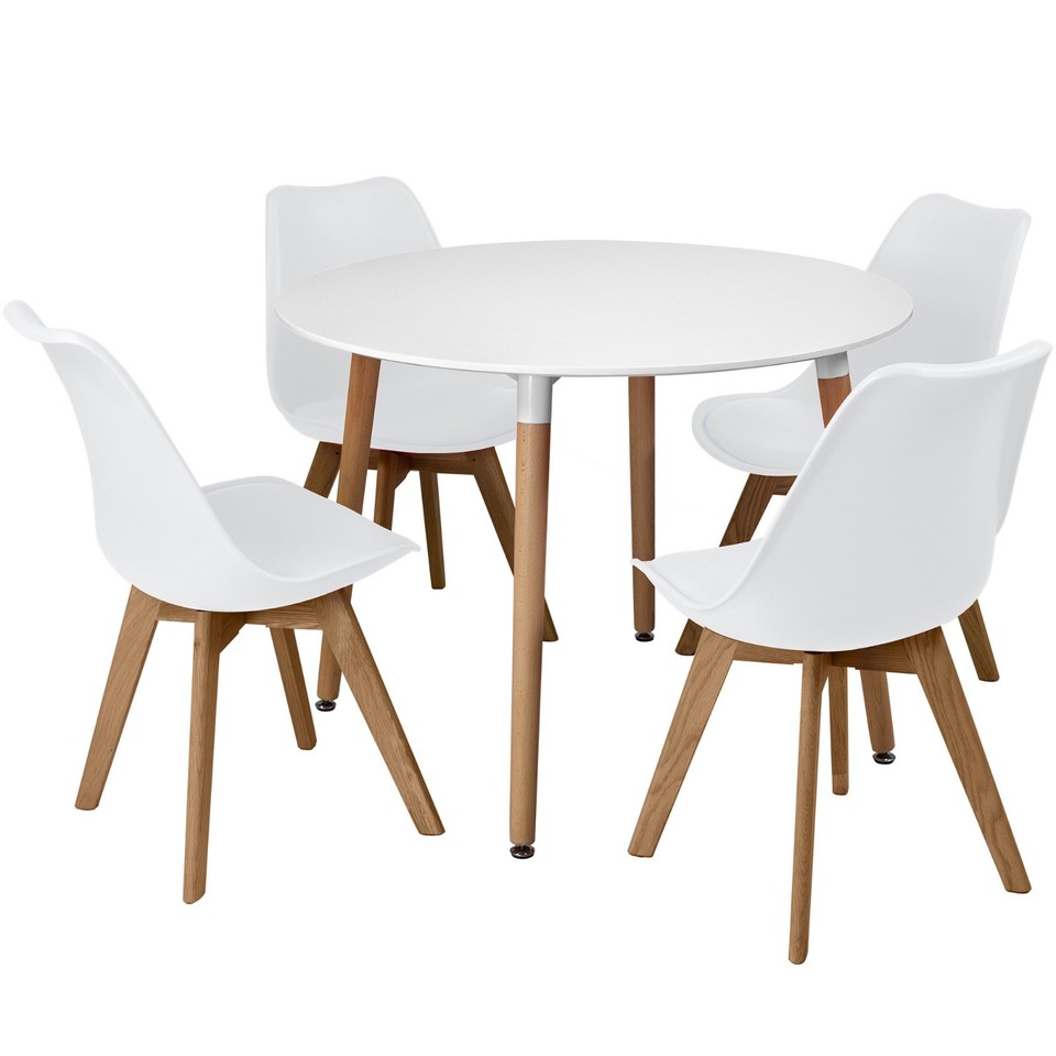 100cm Circular Dining Table White Matte Tabletop Solid Wood Legs Round ...