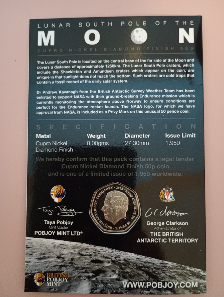 Very rare coin issue limit 1,950 diamond finish Luna South Pole of the ...