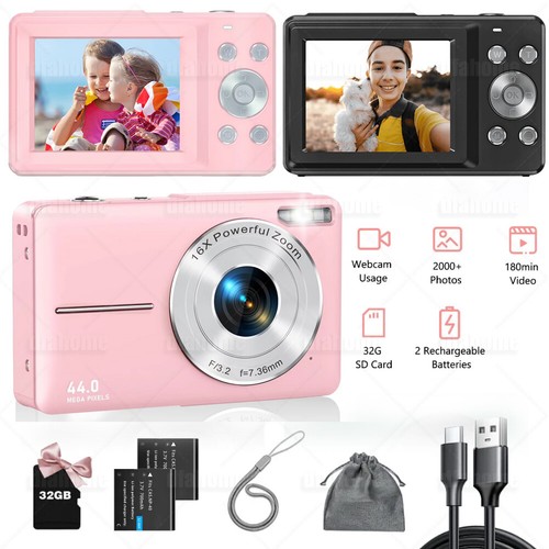 Digital Camera HD 1080P 44MP 2.4'' LCD Display Screen 16X Zoom 32GB ...