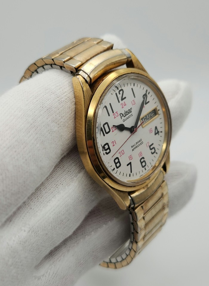 Pulsar Railroad Approved Vintage Gold Tone Quartz Watch - FOR PARTS ...