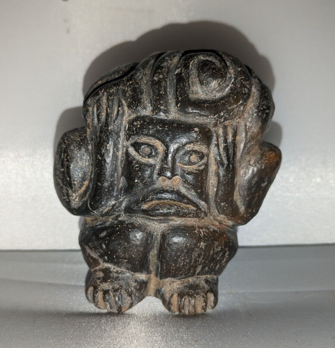 Authentic Pre Columbian Mayan Black Clay Pottery Seated Shaman Figure ...