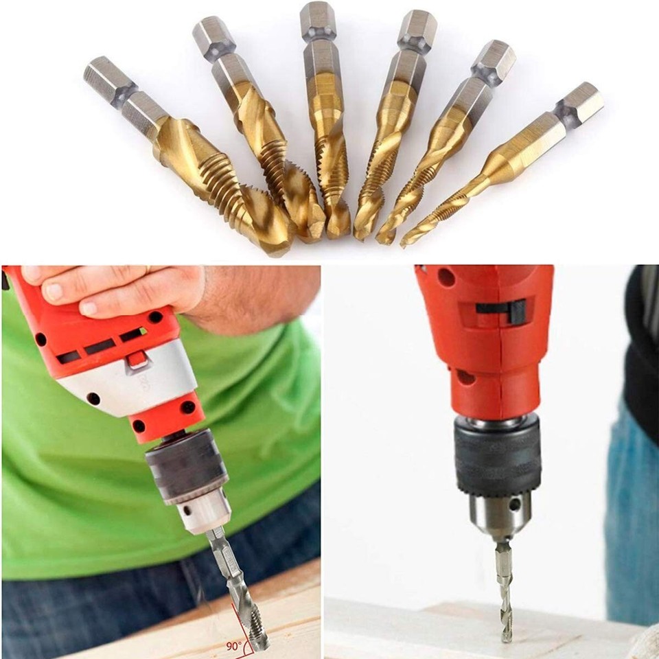12Pcs 1/4in Hex Shank HSS Screw Thread Countersink Tap Drill Bit ...
