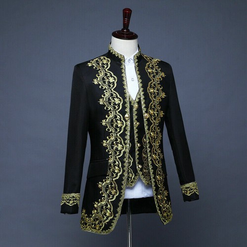 Men 3 Piece Suit Medieval Embroidered Jacket Vest Pants Military Mess ...