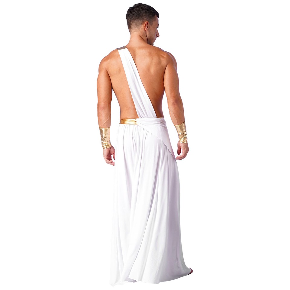 Men Retro Roman Toga Costume Ancient Greek Warrior Cosplay Outfits Long ...
