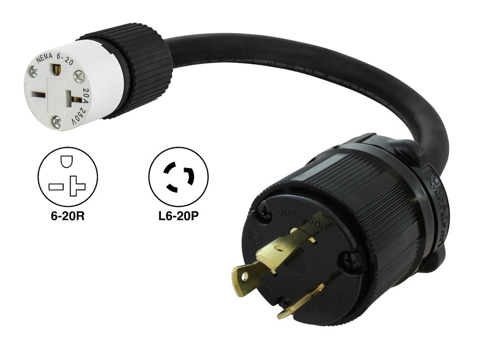 20A 250V NEMA L6-20P to 20A 250V NEMA 6-20R Pigtail Adapter | eBay