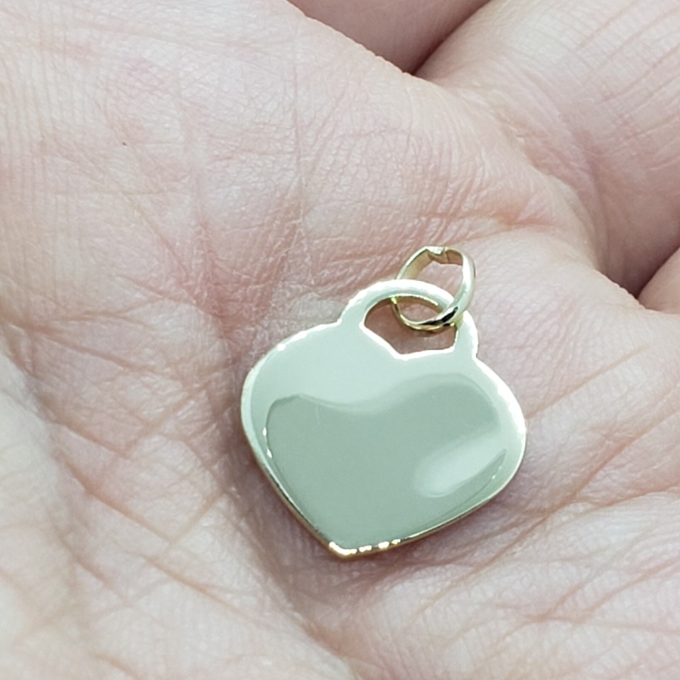 14K Gold Plain Simple Heart Pendant Disc Pendant Charm 13.5mmX16mm / 1 ...