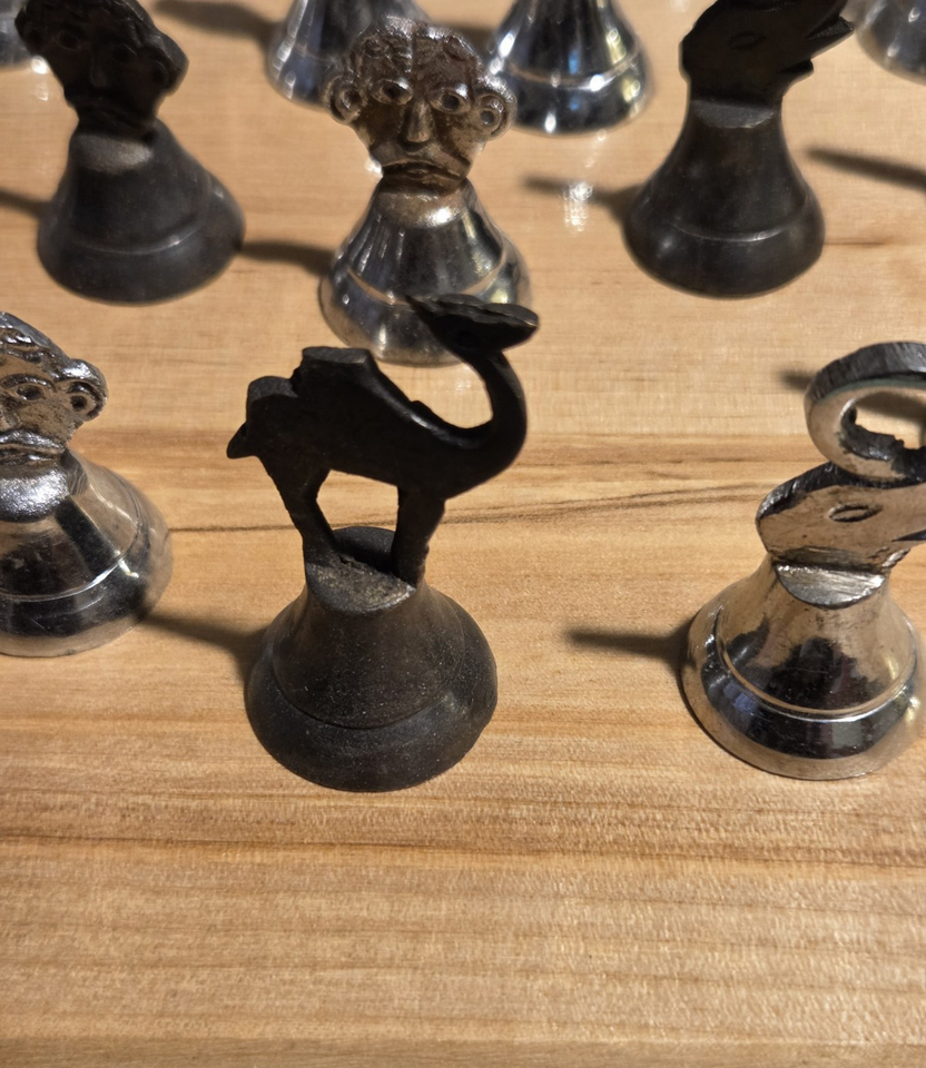 Rare and Vintage Bell Chess Set, 32 Nice Metal Pieces, Bronze and ...