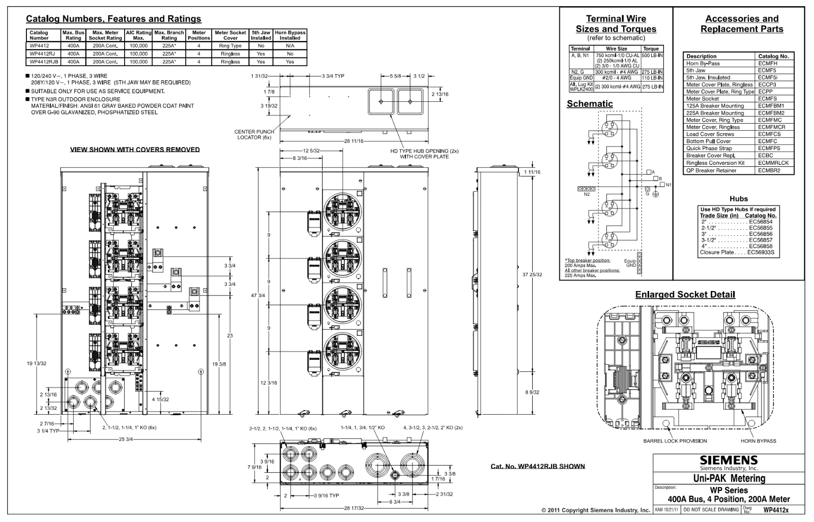 Siemens WP4412RJ 4-Gang 400A 225 Amp RINLGESS x JAW Meter Stack | eBay