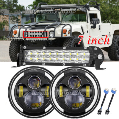 2x 7" LED Headlights +7'' LED Work Light Fit AM General Hummer H1/H2 ...