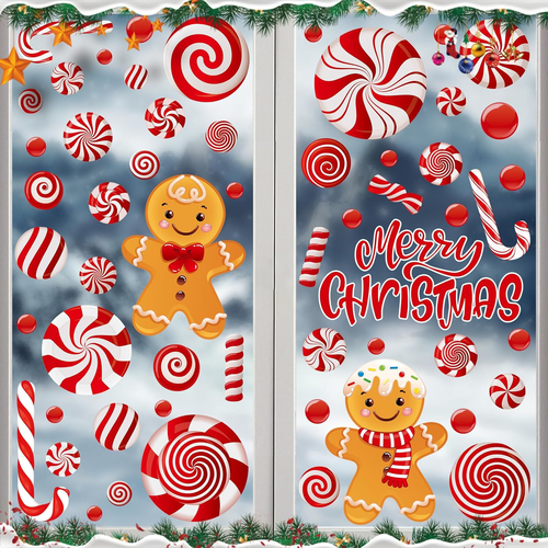 Candyland Christmas Window Clings - 8 Sheets Gingerbread & Candy Cane ...