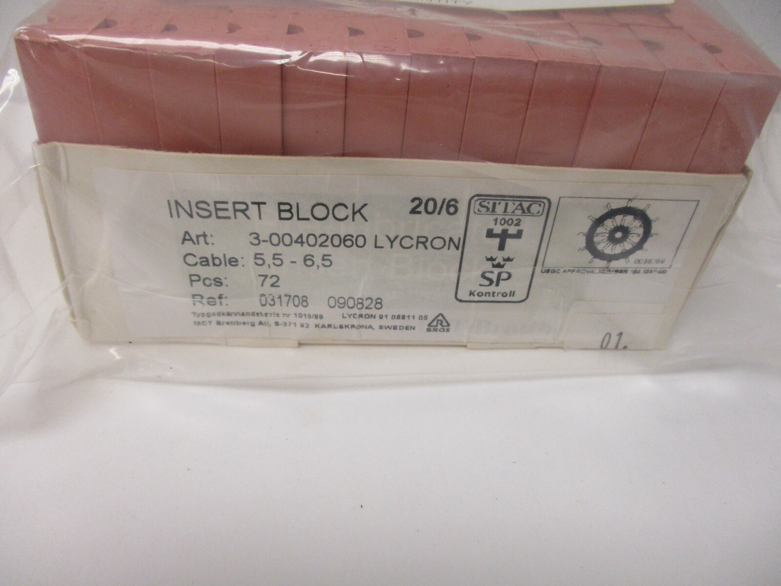 MCT BRATTBERG INSERT BLOCK 20/6 LYCRON, CABLE 0.22-0.26", (72PC LOT ...