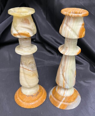 Pair of Alabaster Candlesticks Carved Marble Cream/Beige Candle Holders ...
