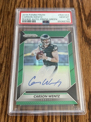 2016 Prizm Carson Wentz Retail Green SSP PSA 10 Gem Mint Autograph Auto ...