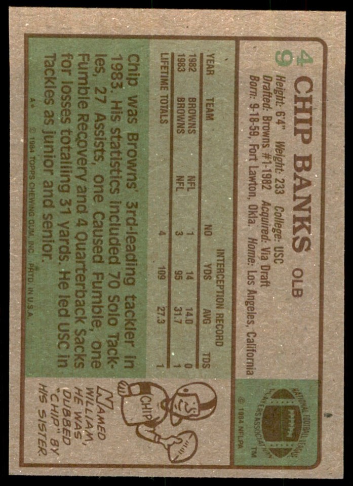 1984 TOPPS: CHIP BANKS CLEVELAND BROWNS #49 | eBay