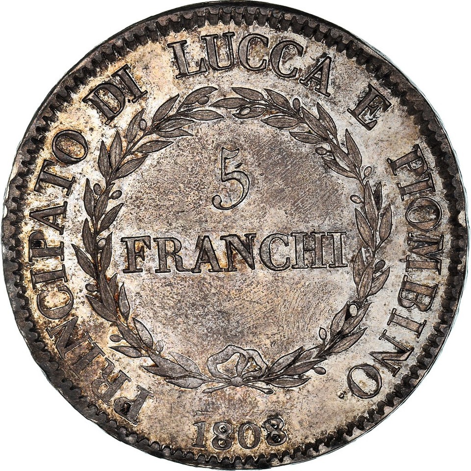 [#908753] Coin, ITALIAN STATES, LUCCA, Felix and Elisa, 5 Franchi, 1808 ...