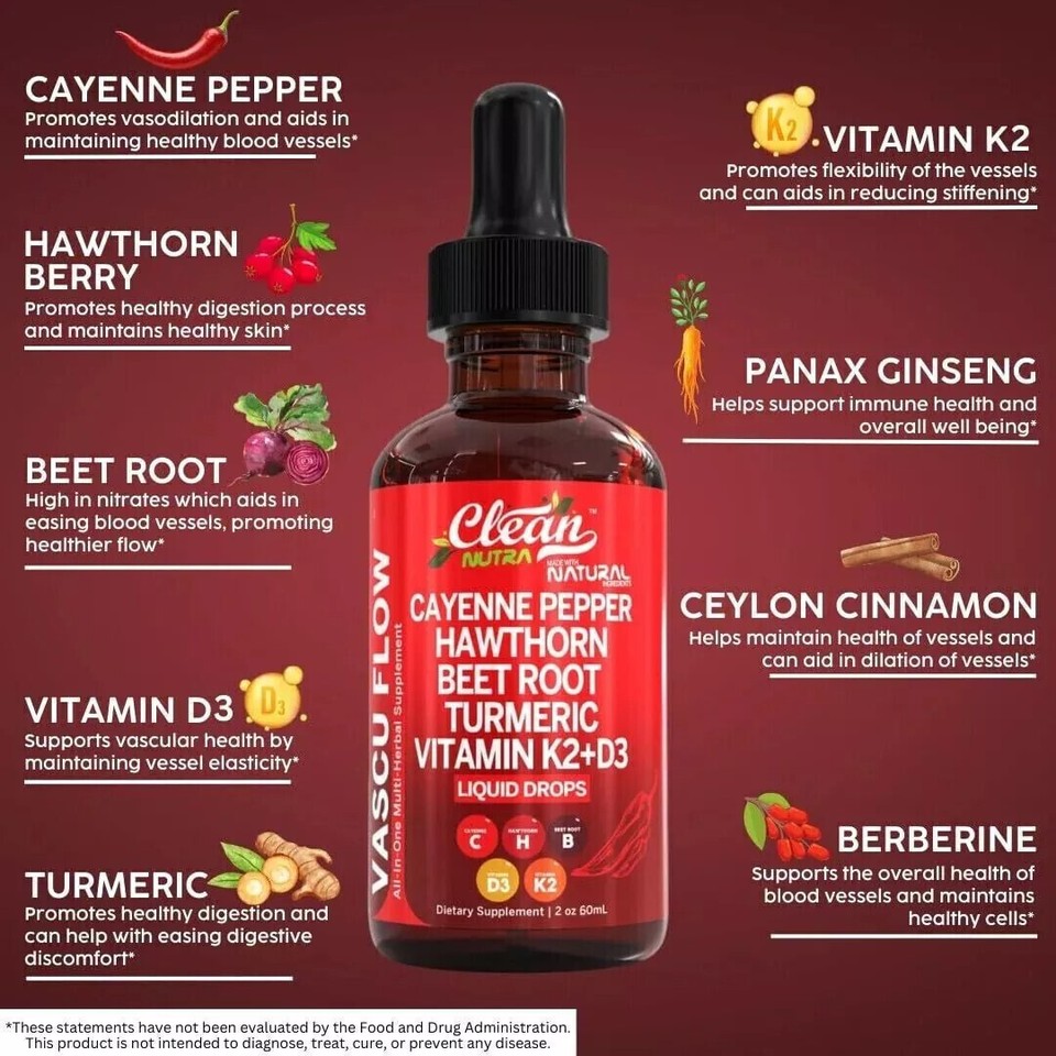 Cayenne Pepper Hawthorn Beet Root Turmeric Vitamin K2+D3 Liquid Drops ...