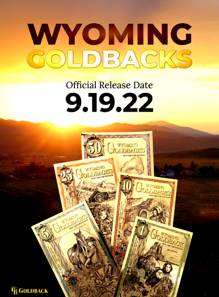 LOT 5 X 1 WYOMING GOLDBACK AURUM 24KT GOLD FOIL NOTE 1/1000TH OZ BU ...