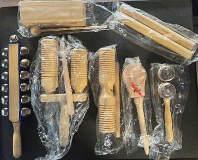 Hand Percussion Kit Sleigh Bells, Wood Agogo Bells, Cabassa, Slap Stick ...