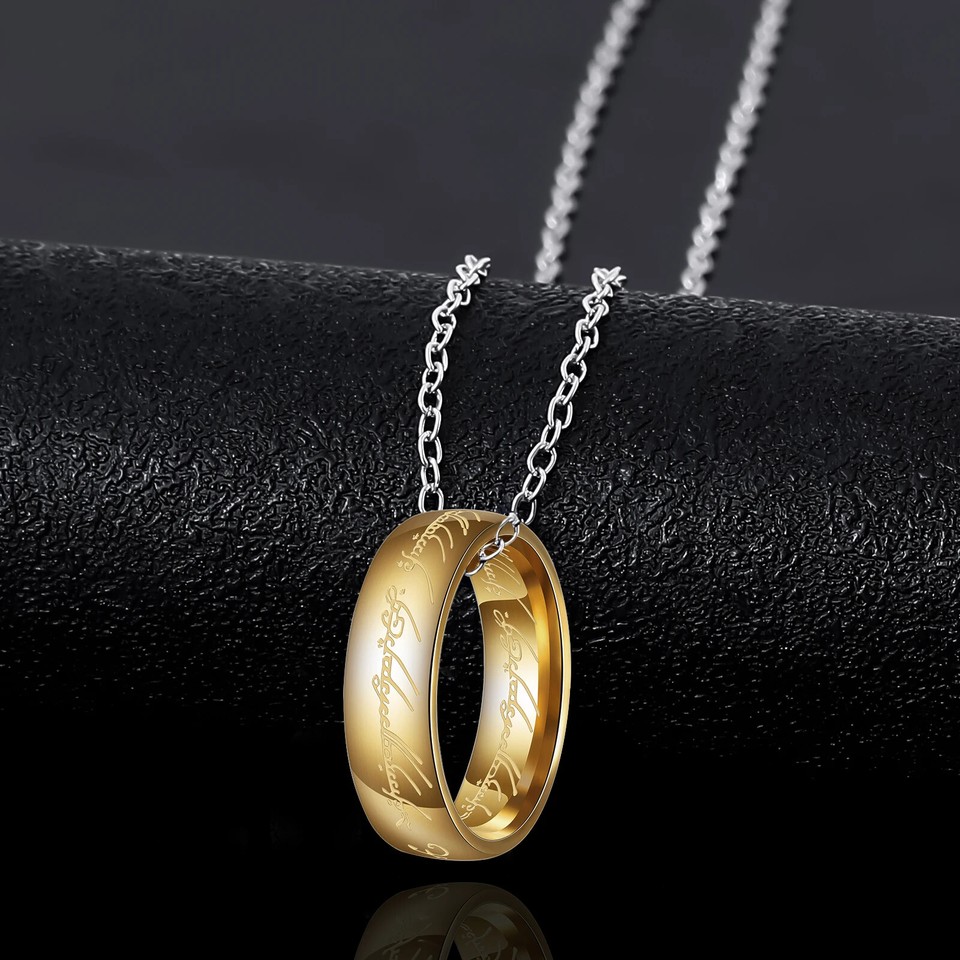 LOTR Gold Plated Lord of the Rings Hobbit Ring Necklace The One Ring of ...
