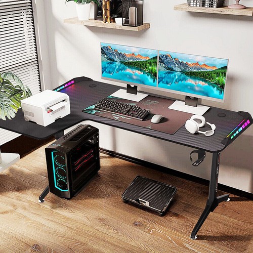 XXL LED Computer Gaming Desk Solid Steel Frame Straight Thick Plate ...