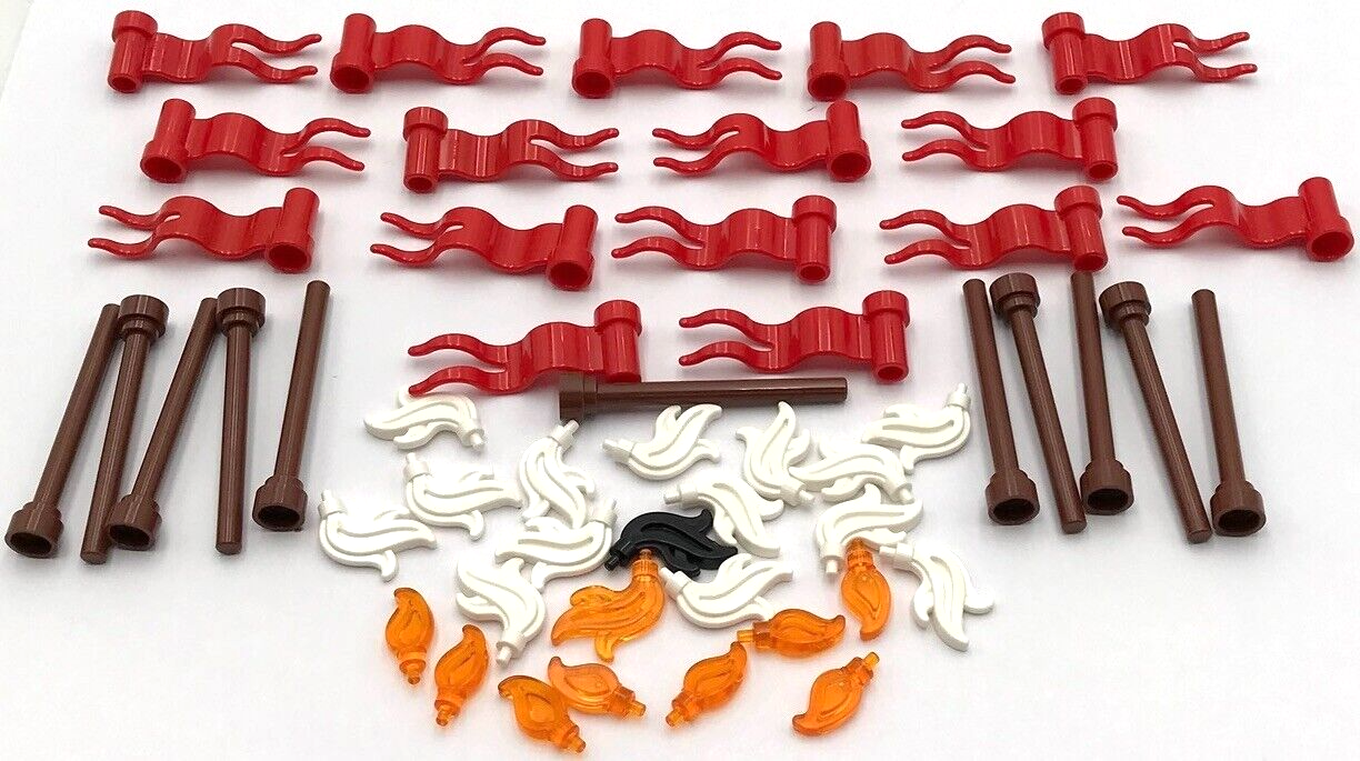 Lego New Lot White Red Flags Flames Plumes Poles Parts Pieces | eBay