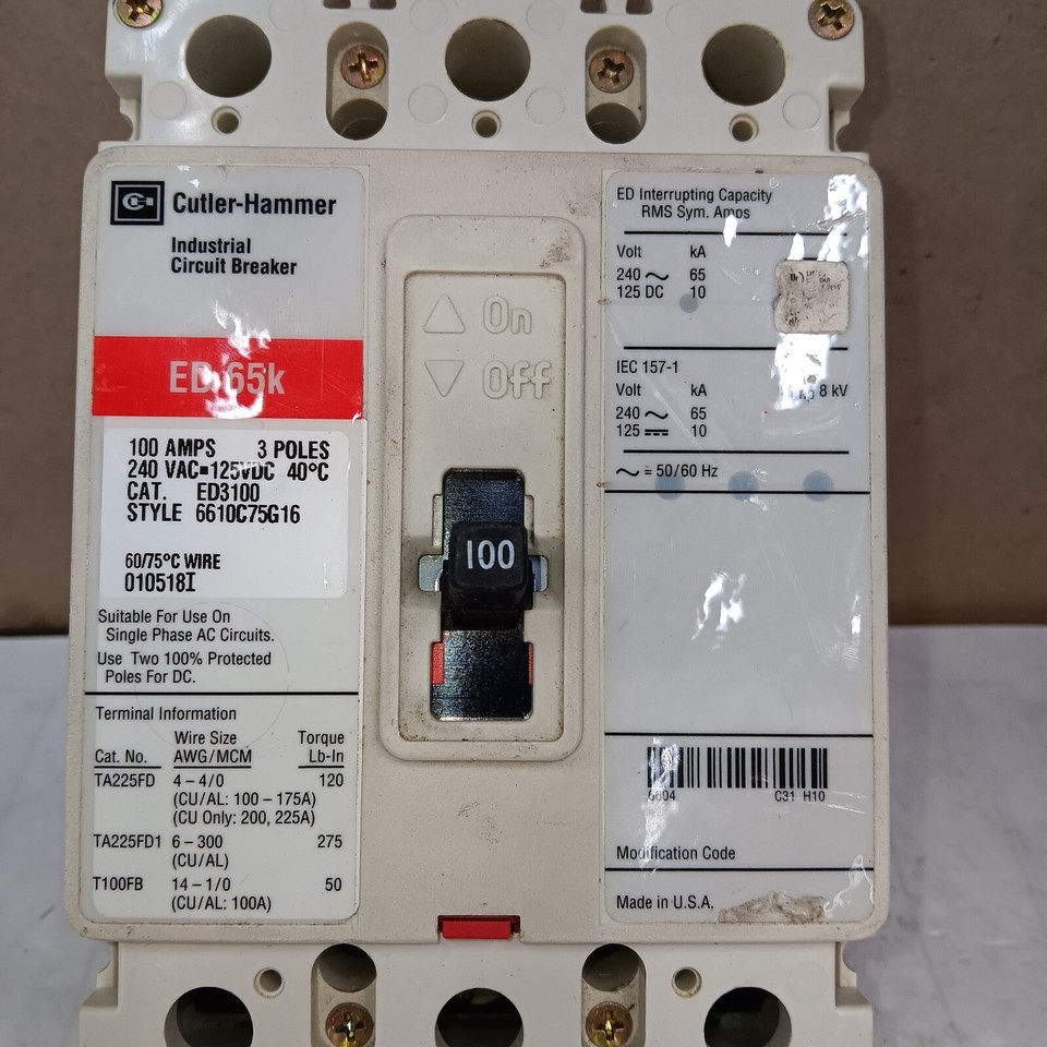 NEW EATON FD3100 CIRCUIT BREAKER 100 AMP 3 POLE 240 VAC 65kA | eBay