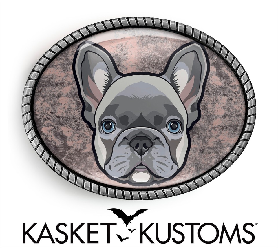 Frenchie Belt Buckle - French Bulldog Girl Puppy, Silver or Gold, Oval ...