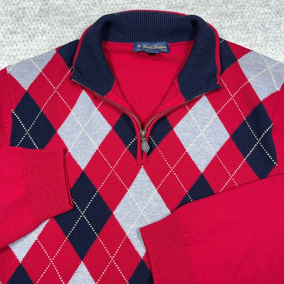 Brooks Brothers Sweater Men Large Red Blue Diamond Fine Merino Wool ...