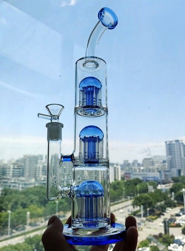 Tall three tree Percolator Beaker BONG Glass Water Pipe rig Hookah 14mm ...