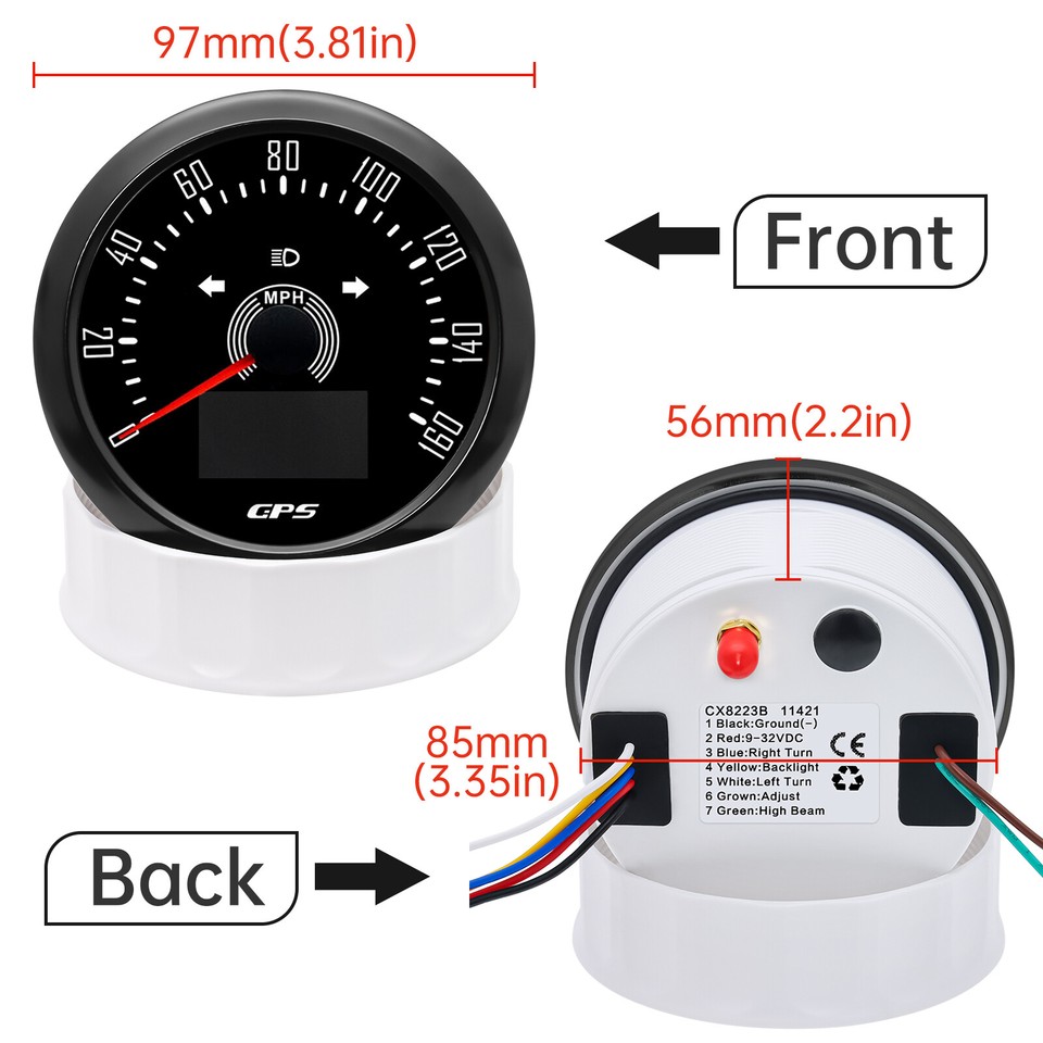 6 Gauge Set 85mm Boat GPS Speedometer 160MPH&Tacho 8000RPM Gauge with ...