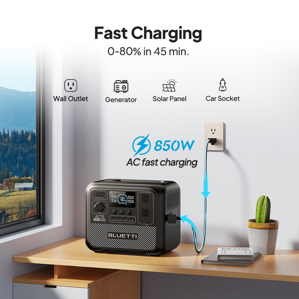 BLUETTI AC70 1000W 768Wh Portable Power Station & Solar Generator for Road Trip | eBay