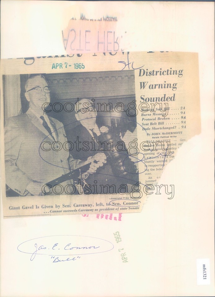 1965 Press Photo Florida State Senator JE Connor Receives Huge Gavel W ...