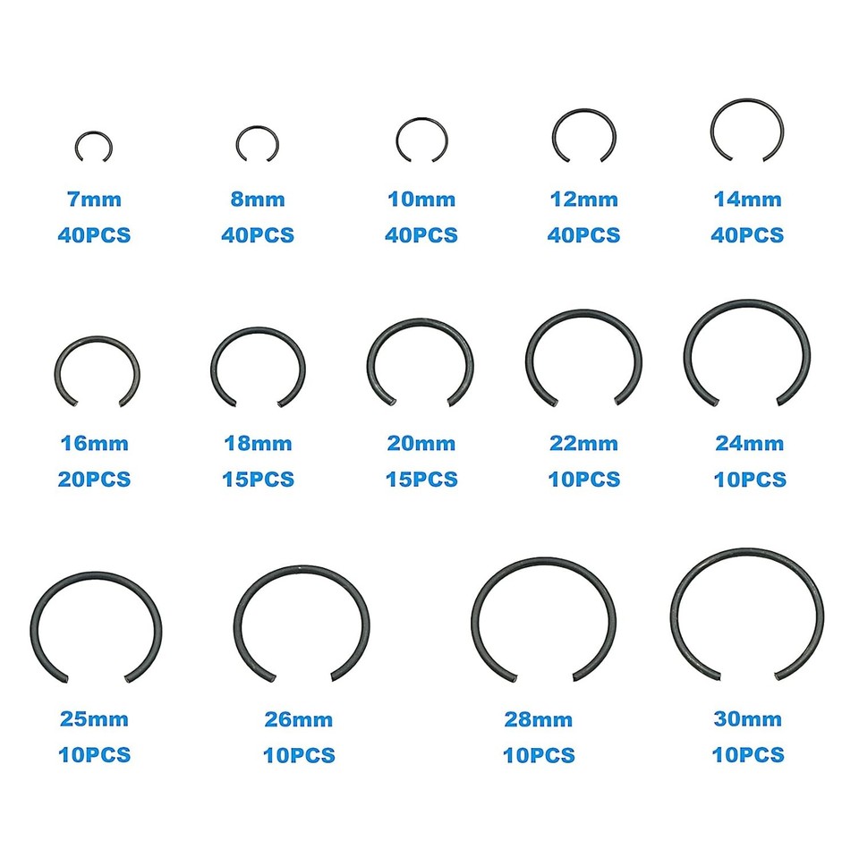 310PCS 14-Sizes round Wire C-Clips Internal Snap Rings Assortment Kit ...