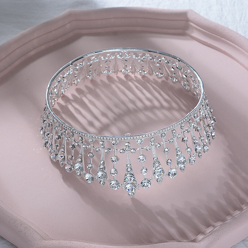 5cm Tall Large Round Crown Crystal Wedding Bridal Queen Princess Tiara ...