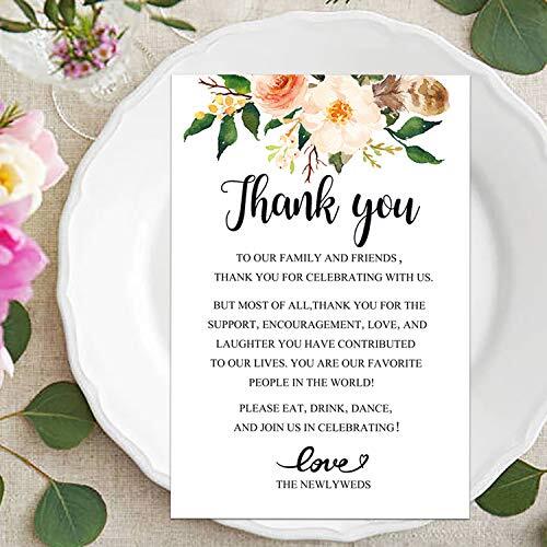 50 Floral Wedding Thank You Place Setting Cards Wedding Favors For ...