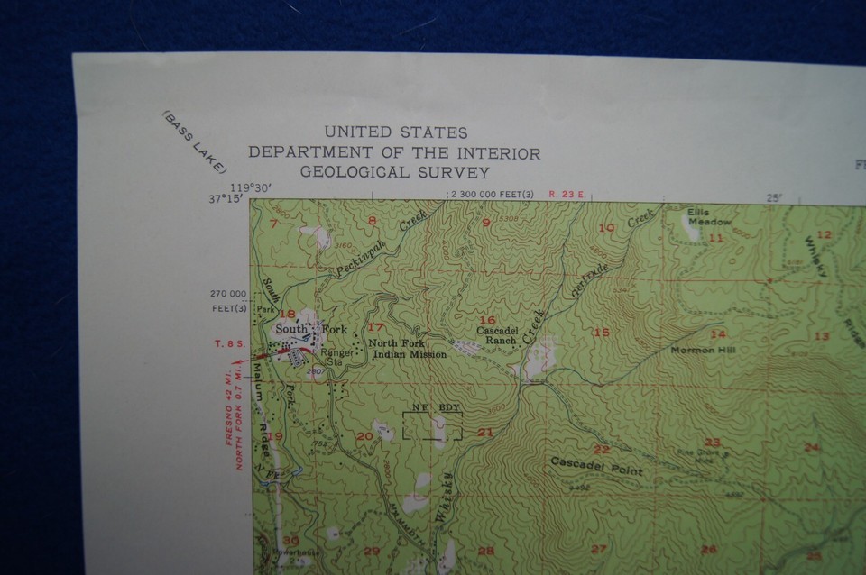 Vintage 1955 USGS Topo Map, Shaver Lake, California. 17 X 21" | eBay