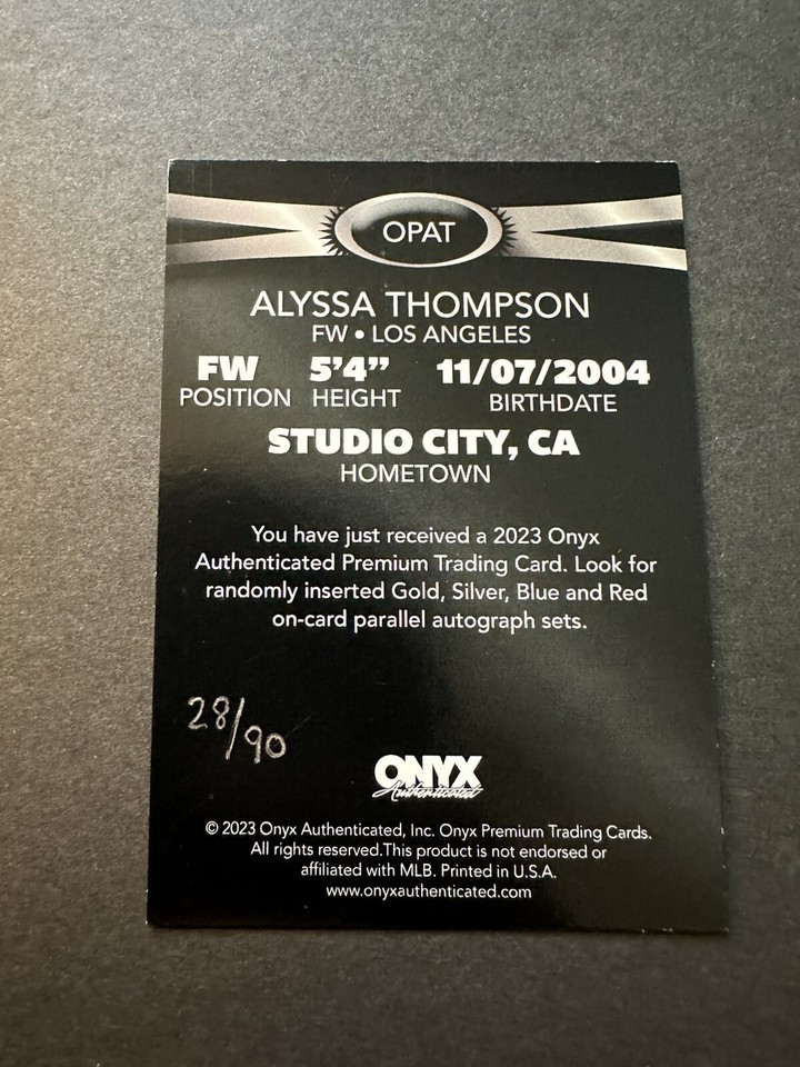 2023 Onyx Premium Silver Alyssa Thompson AUTO Autograph /90 USA | eBay