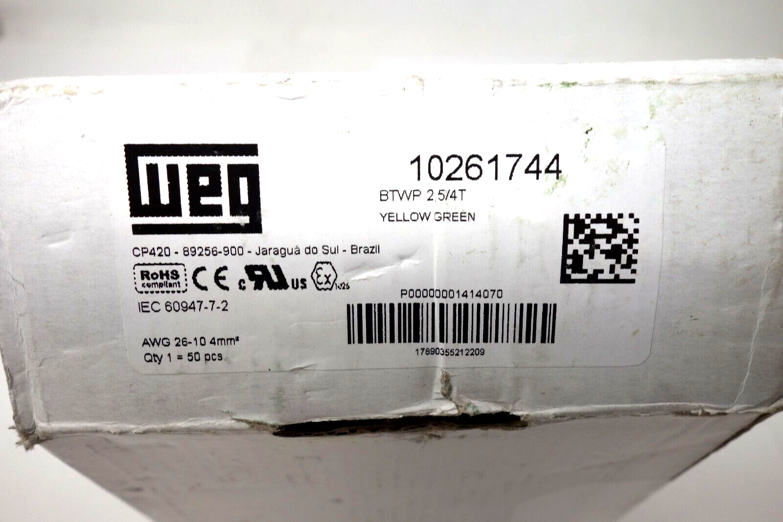 Weg 10261744 TERMINAL BLOCK BTWP 2.5/4T-VD/AM. Box with 50. Loc3F-10 ...