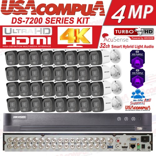 HIKVISION 4k 32CH CCTV IP SECURITY CAMERA SYSTEM 2MP Smart Hybrid Light ...