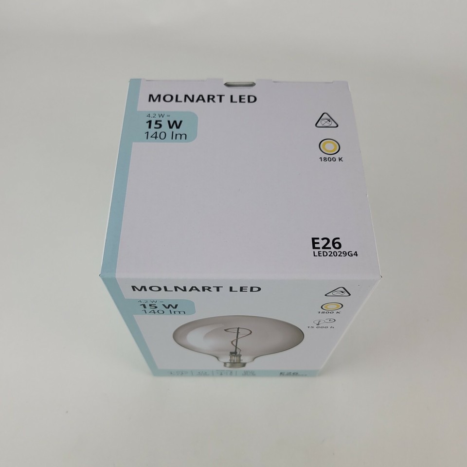 Ikea Molnart LED Bulb E26 140 Lumen Globe Gray Clear Glass 5" Spiral ...