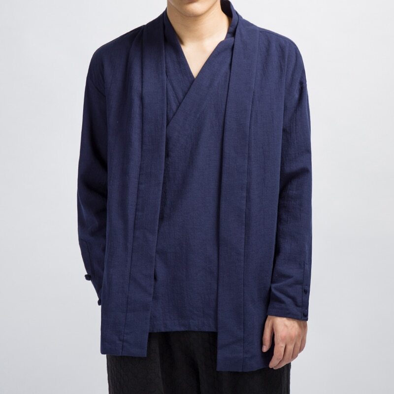 Chinese Men Linen Hanfu Cardigan Tops Kung Fu Shirts Japanese Kimono ...