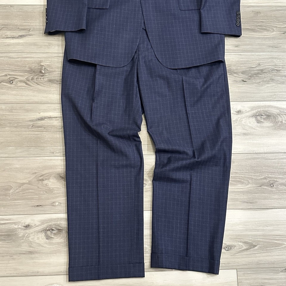 Hart Schaffner Marx Suit Mens 42R Navy Plaid 2 Button 100% Wool Pants ...