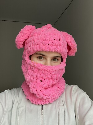 Handmade Plush Knitted Balaclava Ski Mask Bunny Teddy Bear Style Tiktok ...