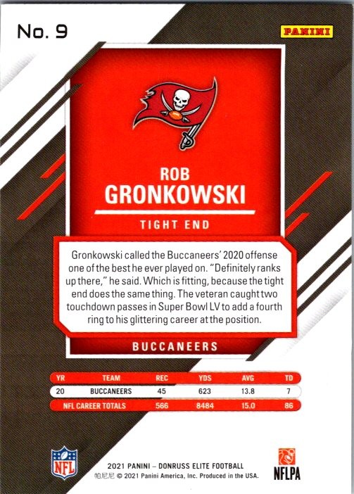 2021 Donruss Elite #9 Rob Gronkowski Football Card 3i | eBay